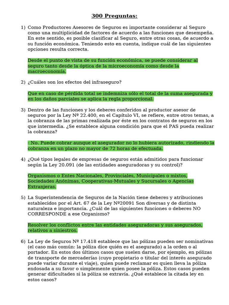 300 Preguntas - | PDF | Póliza de seguros | Seguro