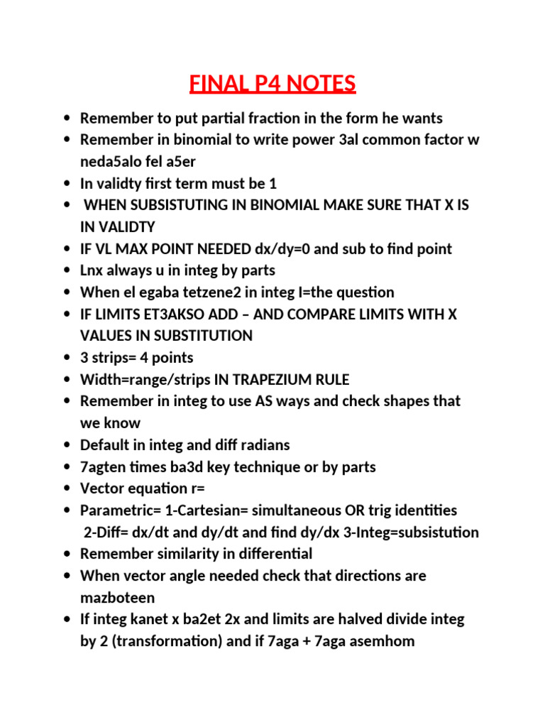 FINAL P4 NOTES | PDF | Integral | Area