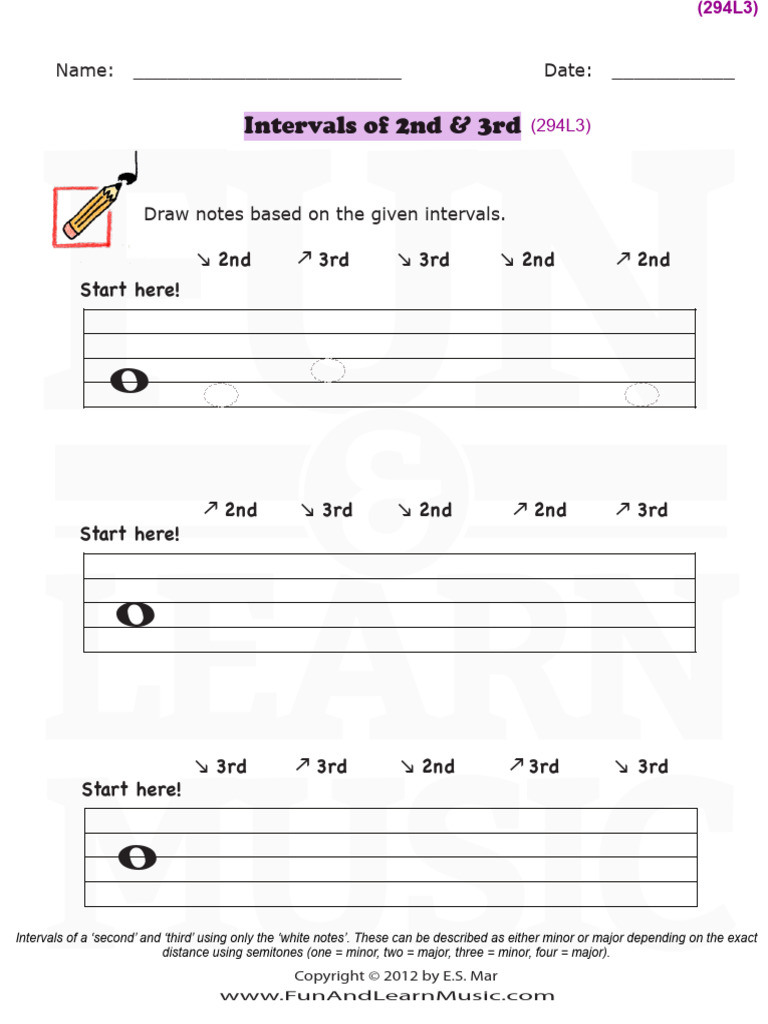 294 - Music Worksheet - Intervals of 2nd & 3rd | PDF