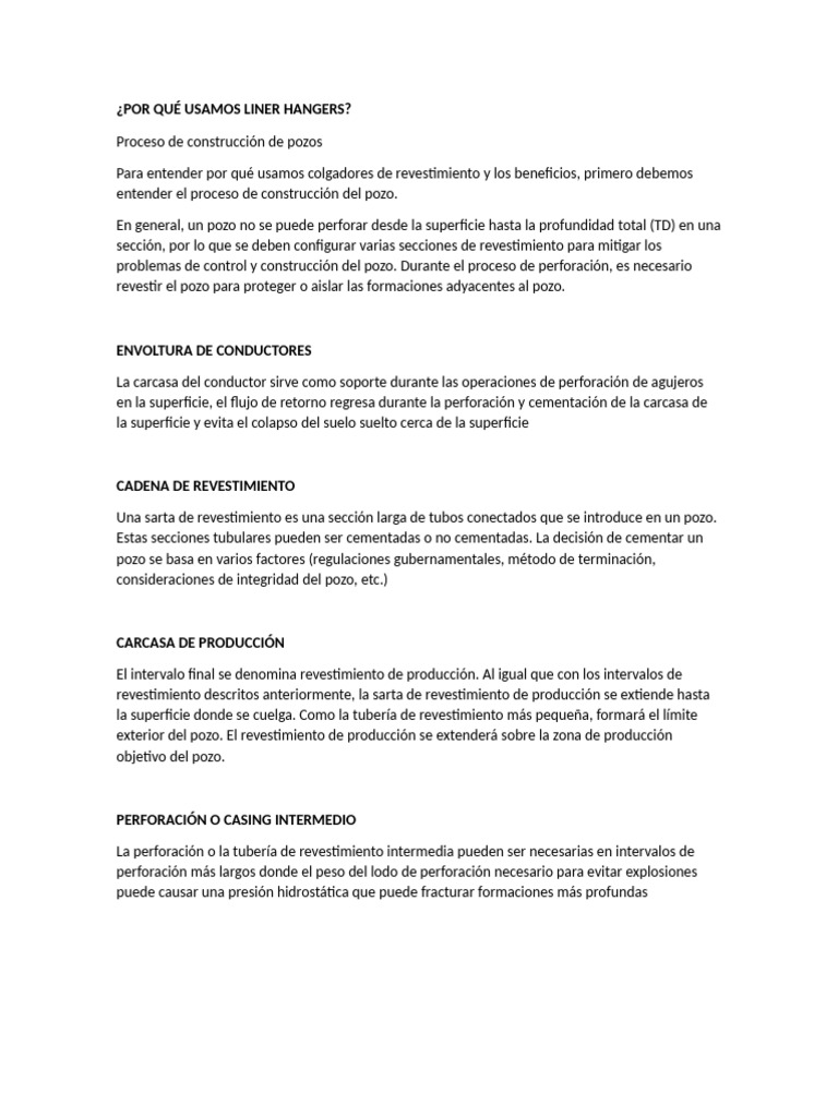 Uso y beneficios de los liner hangers | PDF | Perforación