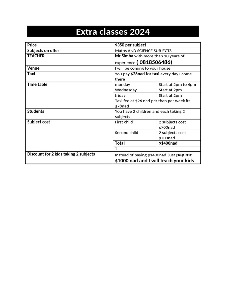 Extra classes quotation | PDF