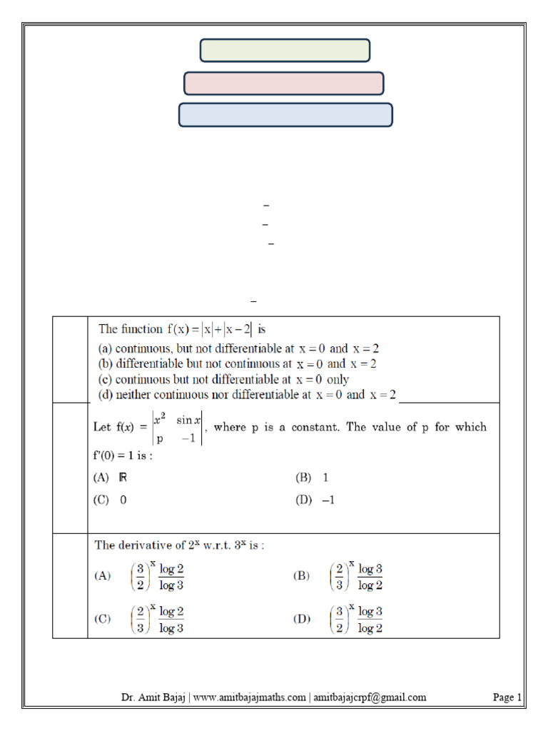 Class 12 Continuity & Differentiability Test | PDF | Tests