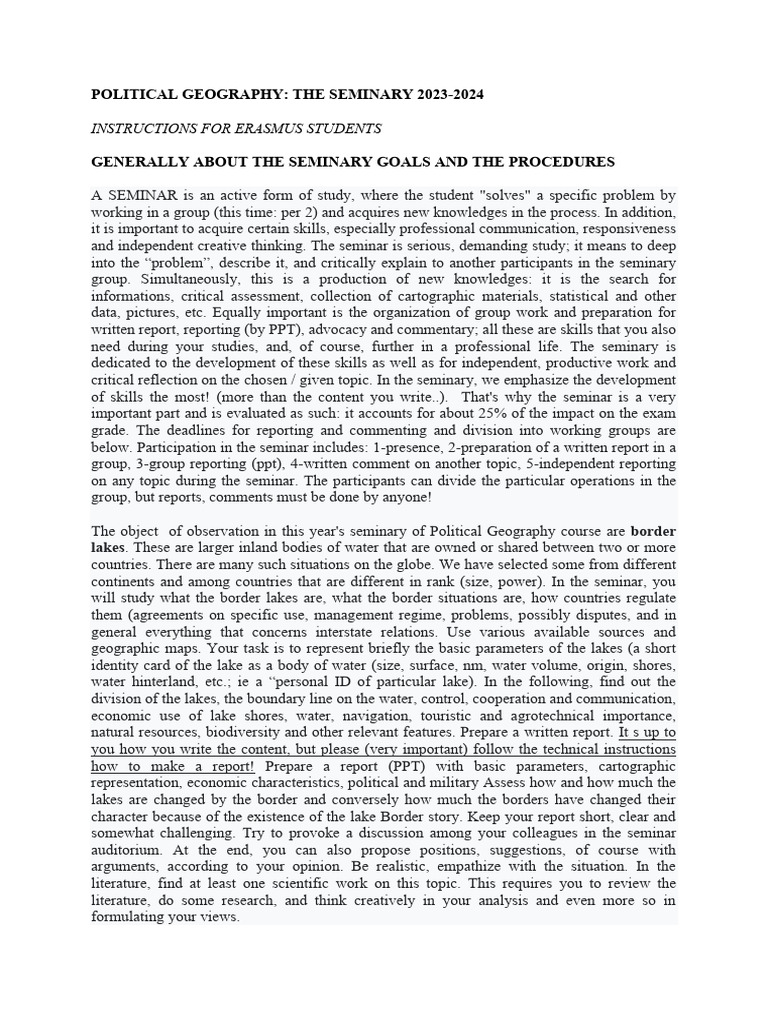 Political Geography Seminar Guide | PDF | Critical Thinking