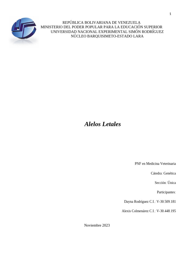 Alelos Letales | PDF | Dominancia (Genética) | Cigosidad