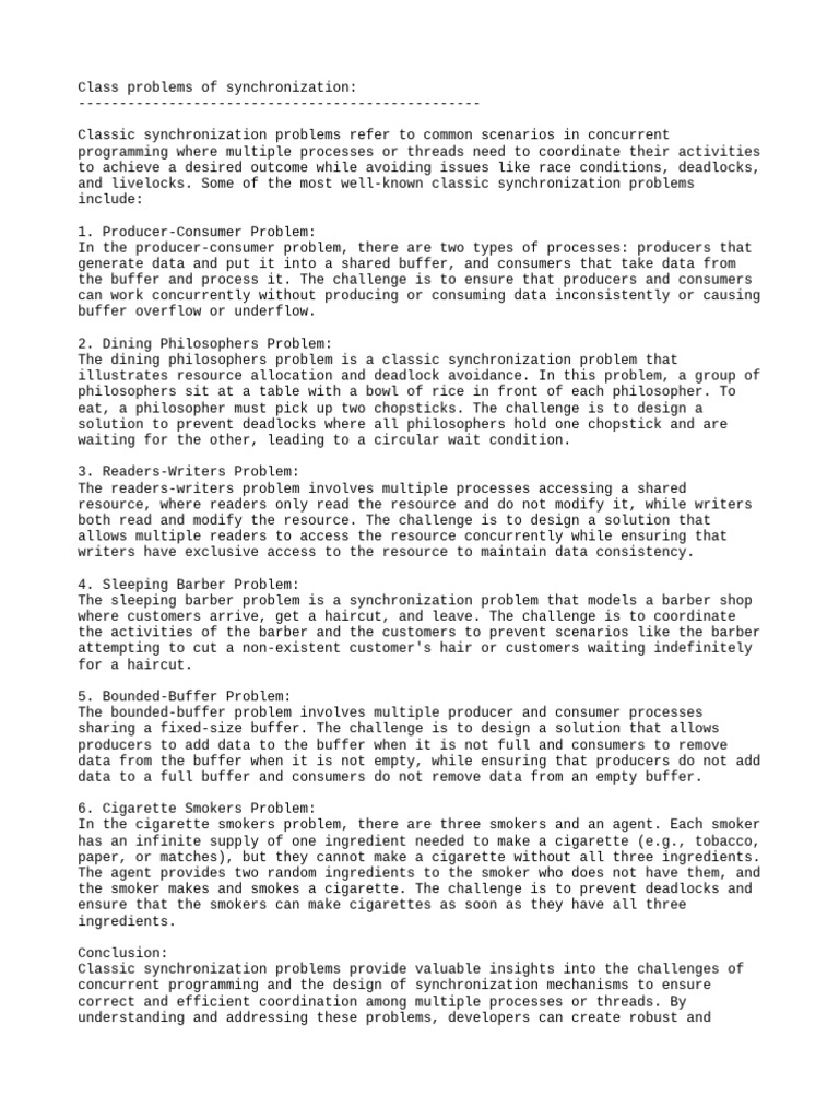 Classic Problems of Synchronization | PDF | Concurrency (Computer Science) | Computing