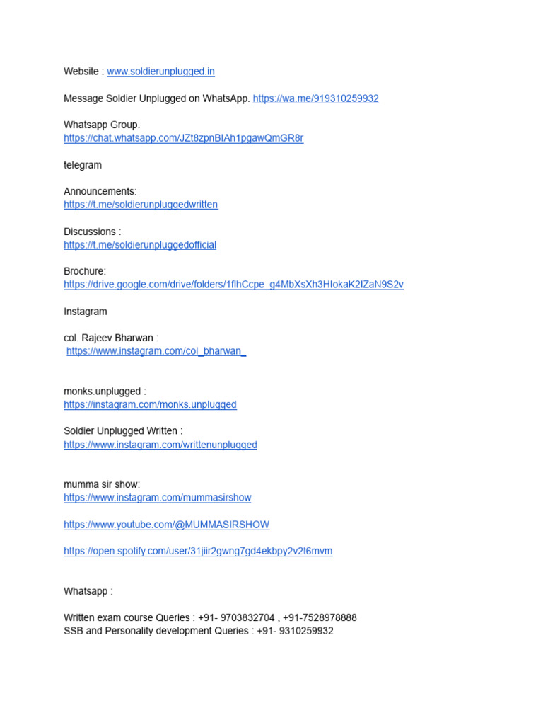 Soldier Unplugged - Contact and Social Media Platforms | PDF