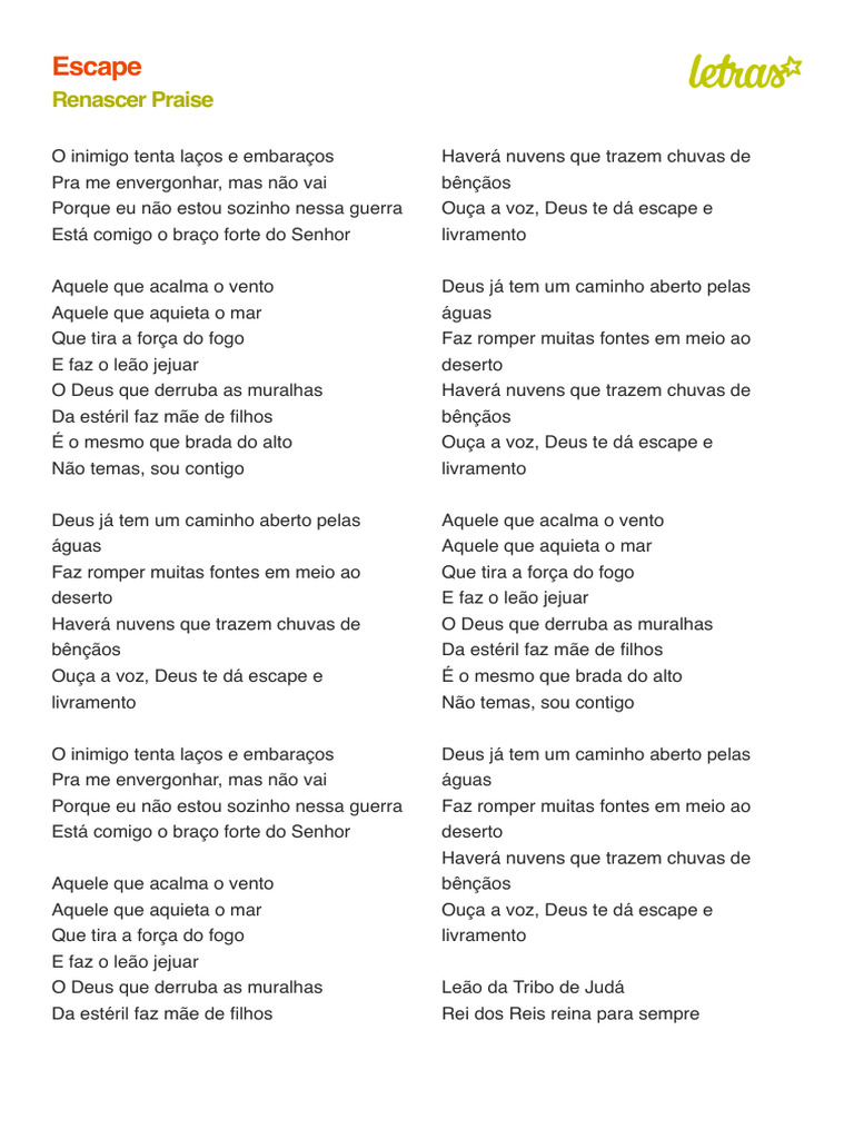 ESCAPE - Renascer Praise (Impressão) | PDF