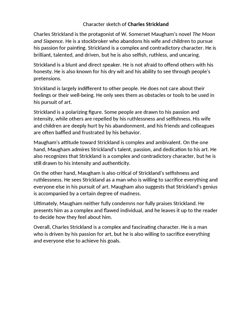 Character Sketch Strickland and Cohan | PDF | W. Somerset Maugham