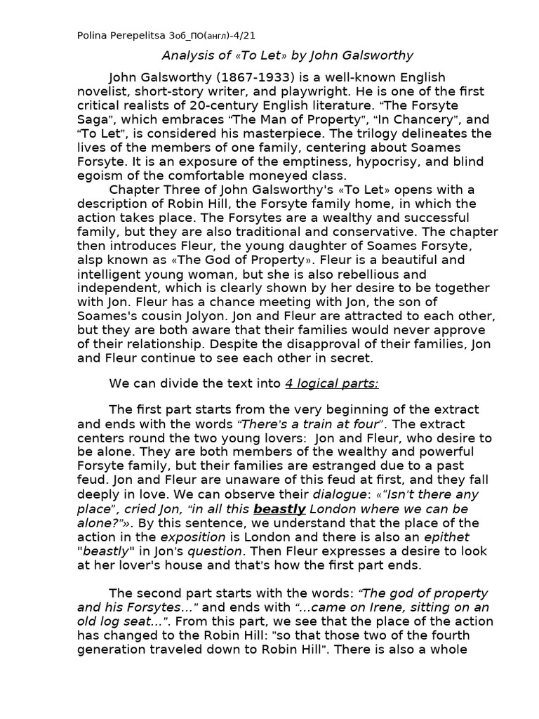 To Let Analysis | PDF | The Forsyte Saga
