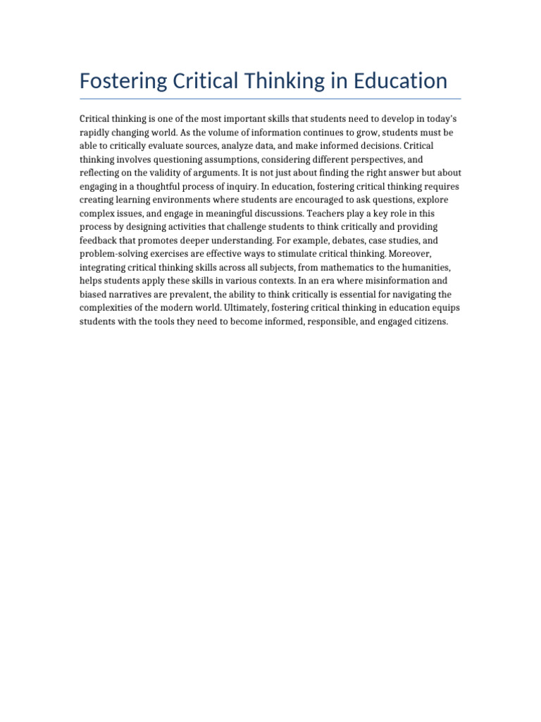 Fostering_Critical_Thinking_in_Education | PDF Fostering_Critical_Thinking_in_Education | PDF