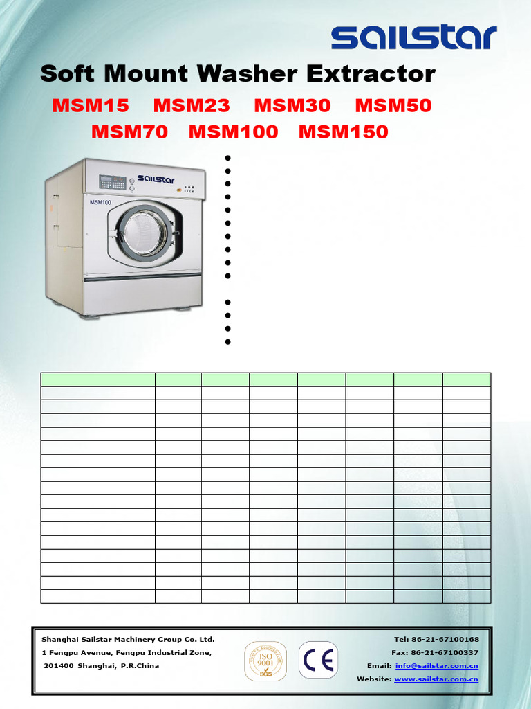 Sailstar Washer Extractor Specs | PDF | Washing Machine | Manufactured ...