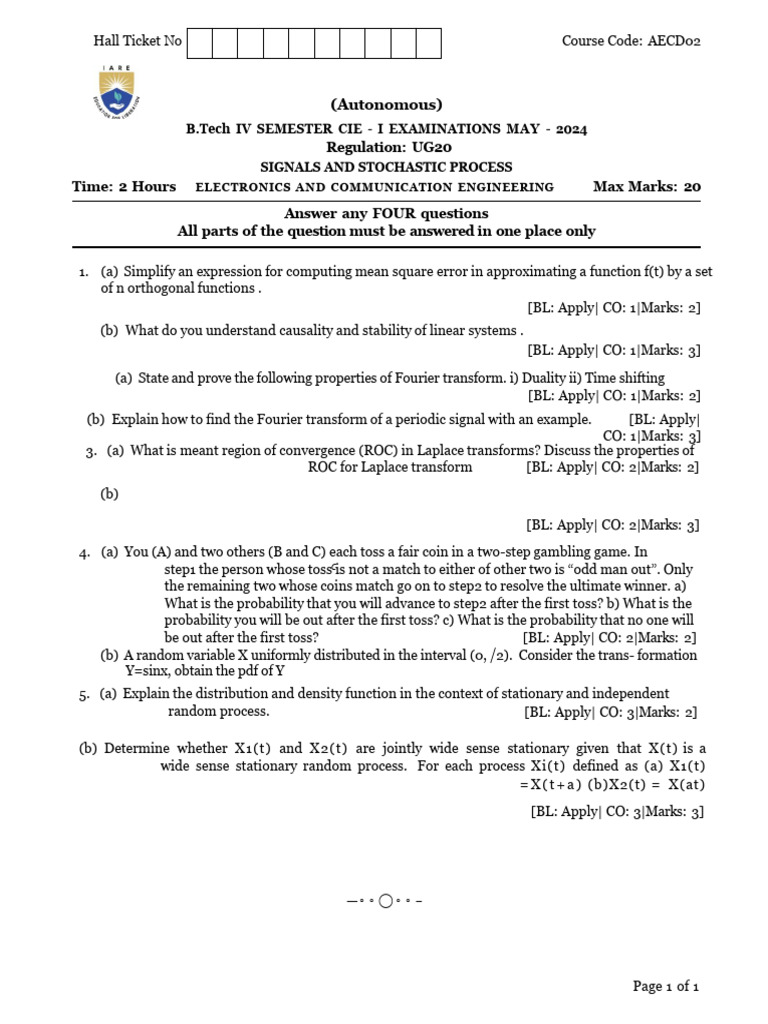 ECE_SSP_QP_UG24 | PDF | Laplace Transform | Probability Density Function
