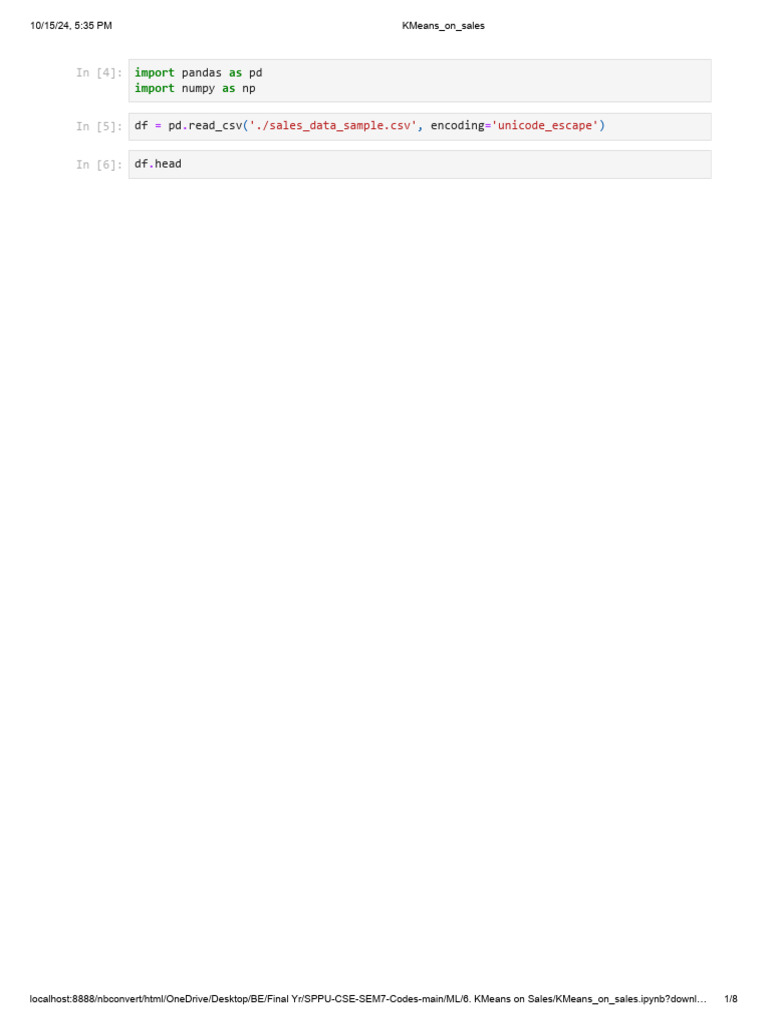 P5) Code K-Means Sales - Data | PDF | Computer Programming | Data Analysis