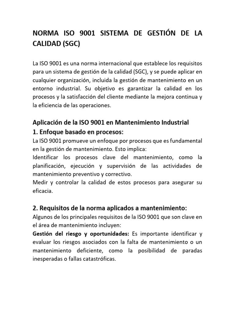 NORMA ISO 9001 SISTEMA DE GESTIÓN DE LA CALIDAD | PDF | Sistema de ...
