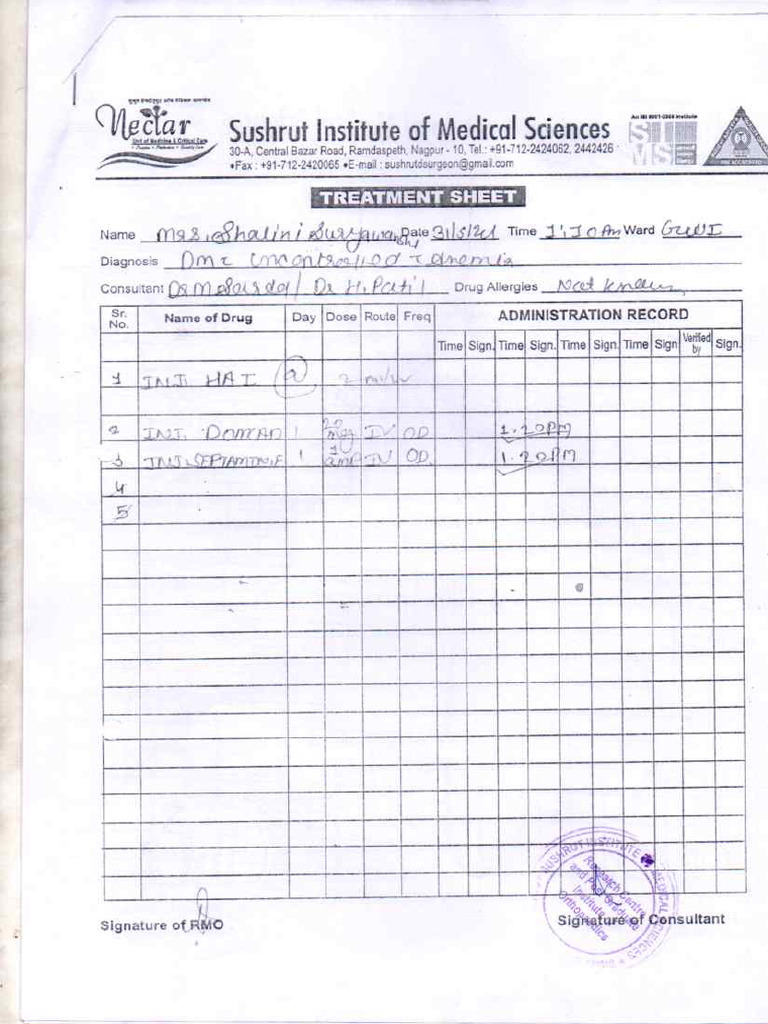 Treatment Sheet | PDF
