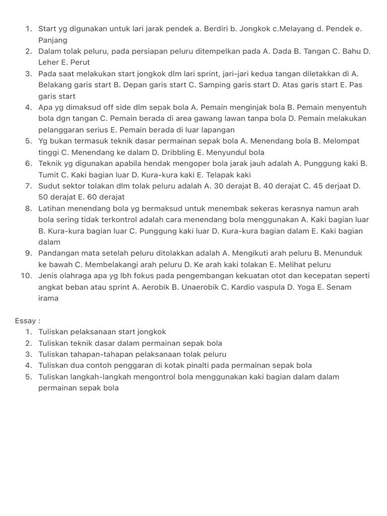 Contoh Soal Ujian Pjok | PDF