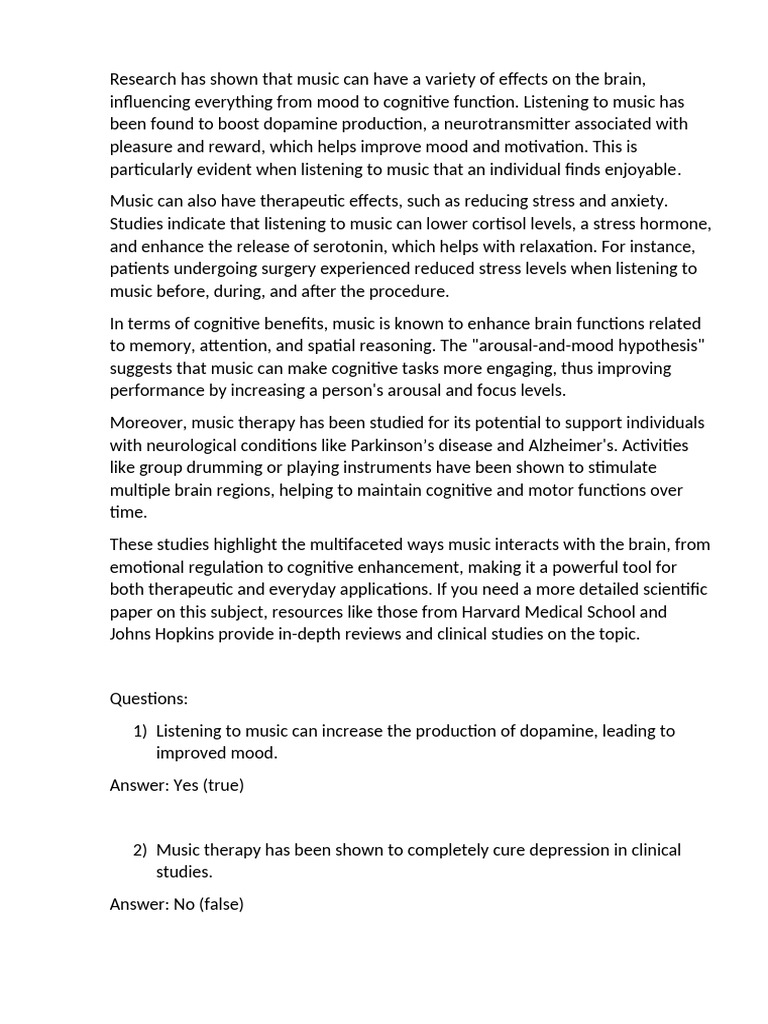 The Effects of Music On The Brain | PDF