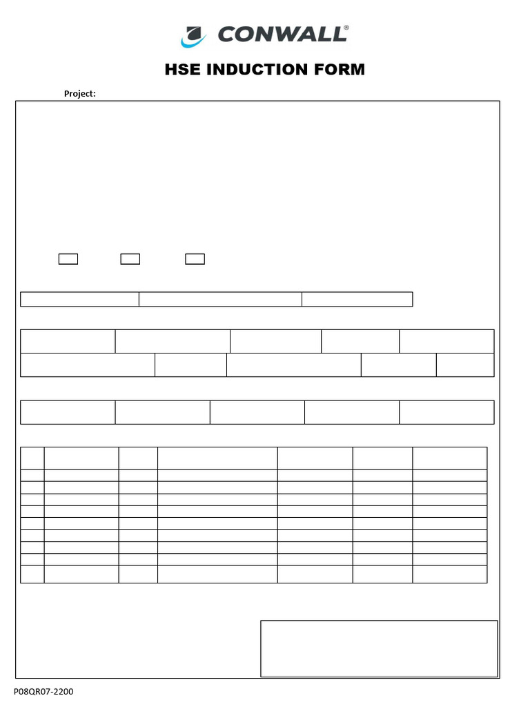 P08QR07 - 2200 HSE Induction Form | PDF | Personal Protective Equipment ...