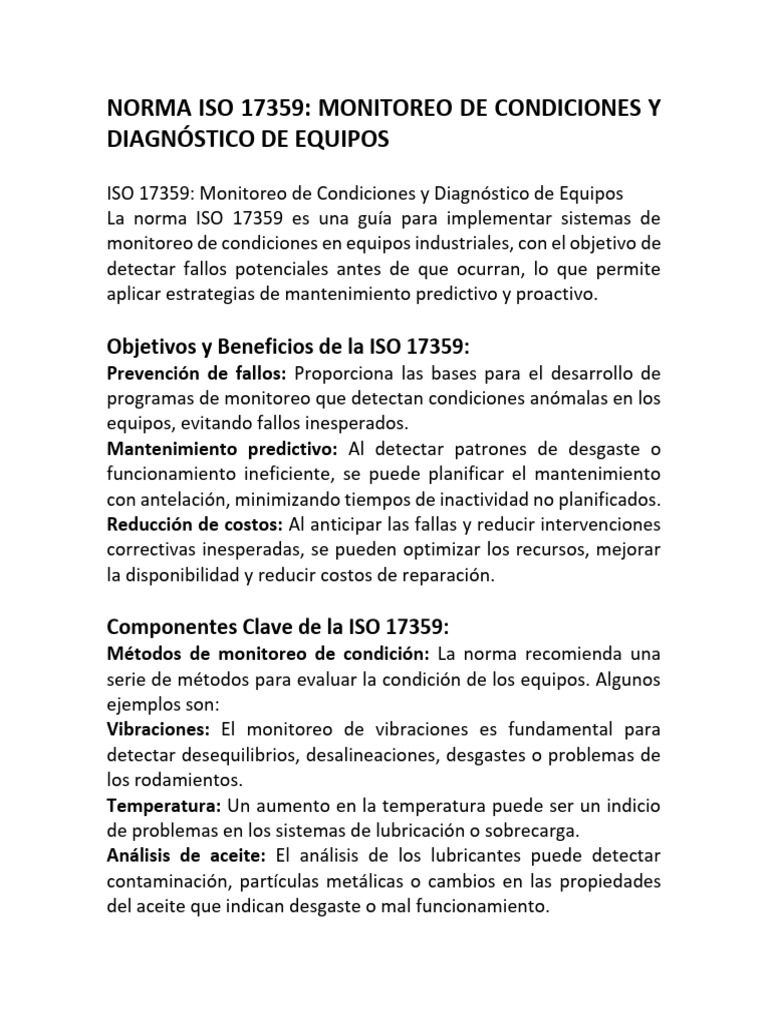 Norma Iso 17359 - Monitoreo de Condiciones y Diagnóstico de Equipos | PDF | Ingeniería de ...