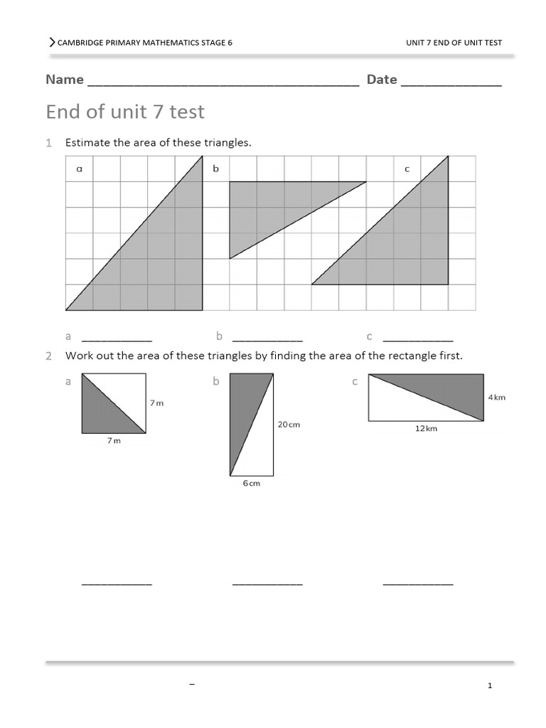 Unit 7 Math Test for Stage 6 | PDF