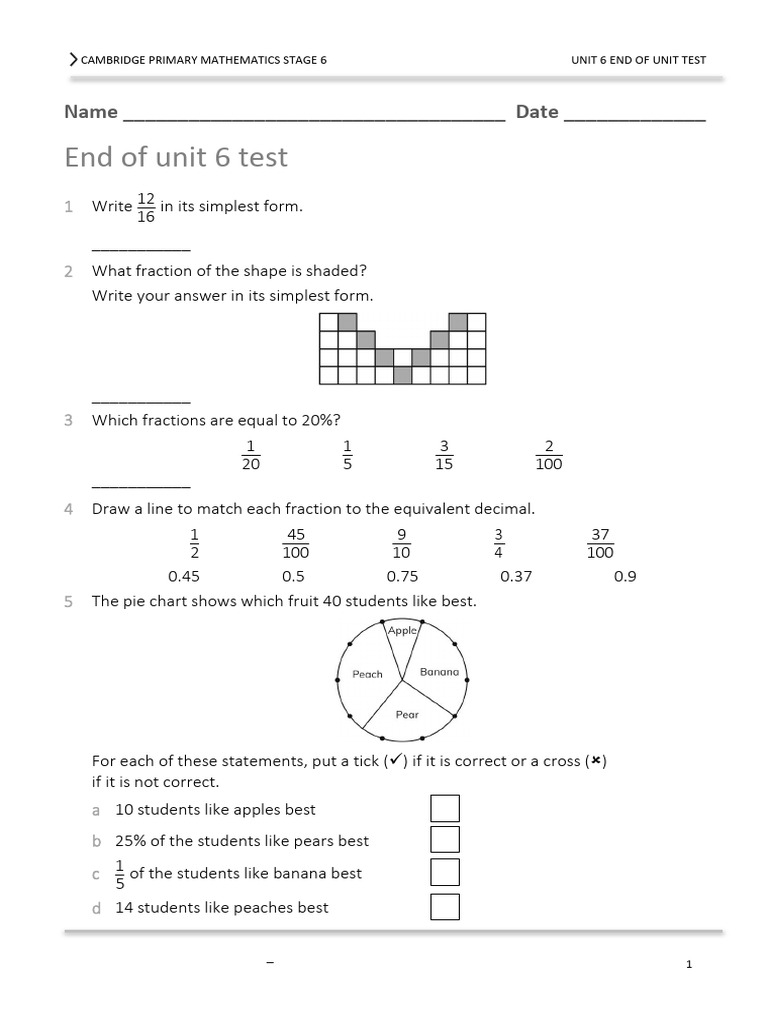 Prim Maths 6 2ed TR Unit 6 Test | PDF | Numbers | Arithmetic