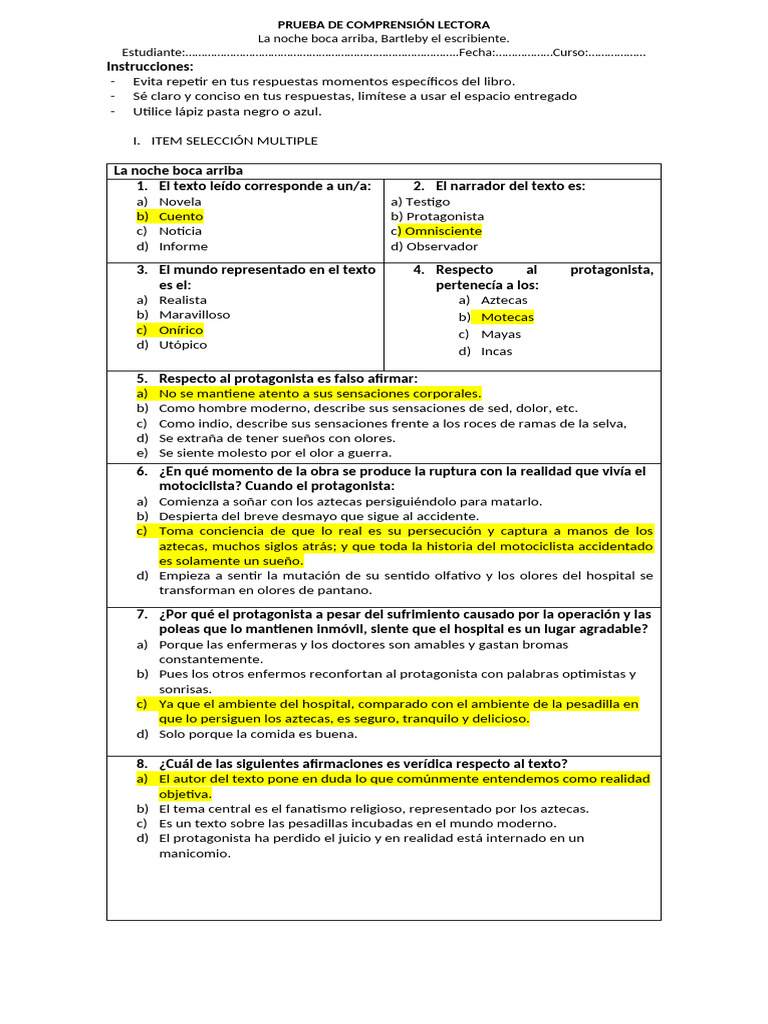 Prueba de Comprensión Lectora | PDF