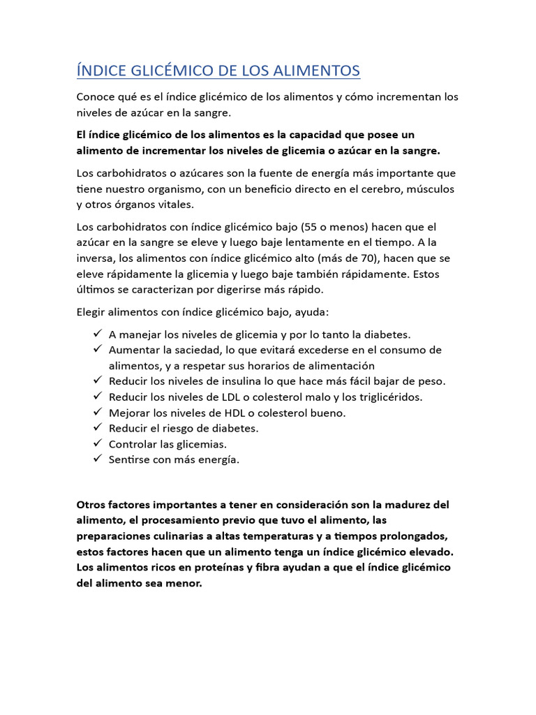 Índice Glicémico de Los Alimentos | PDF
