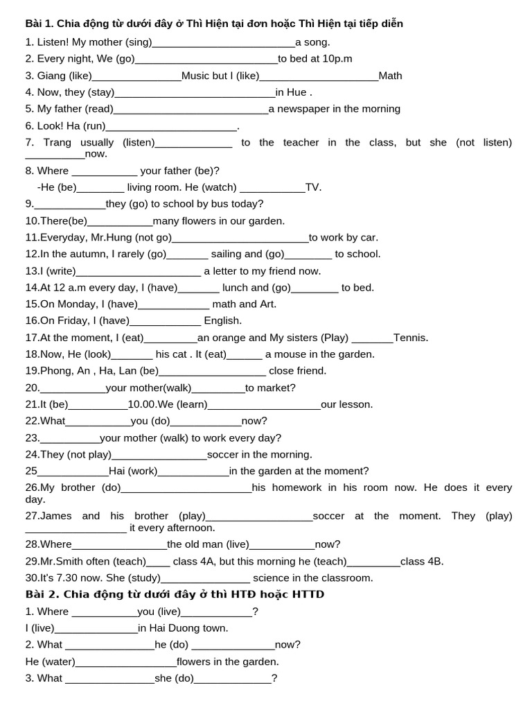 1. thì htd và httd | PDF