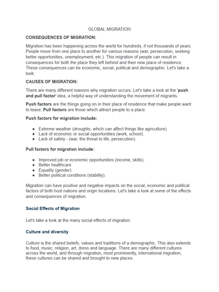Global Migration: Causes & Effects | PDF | Human Migration | Immigration