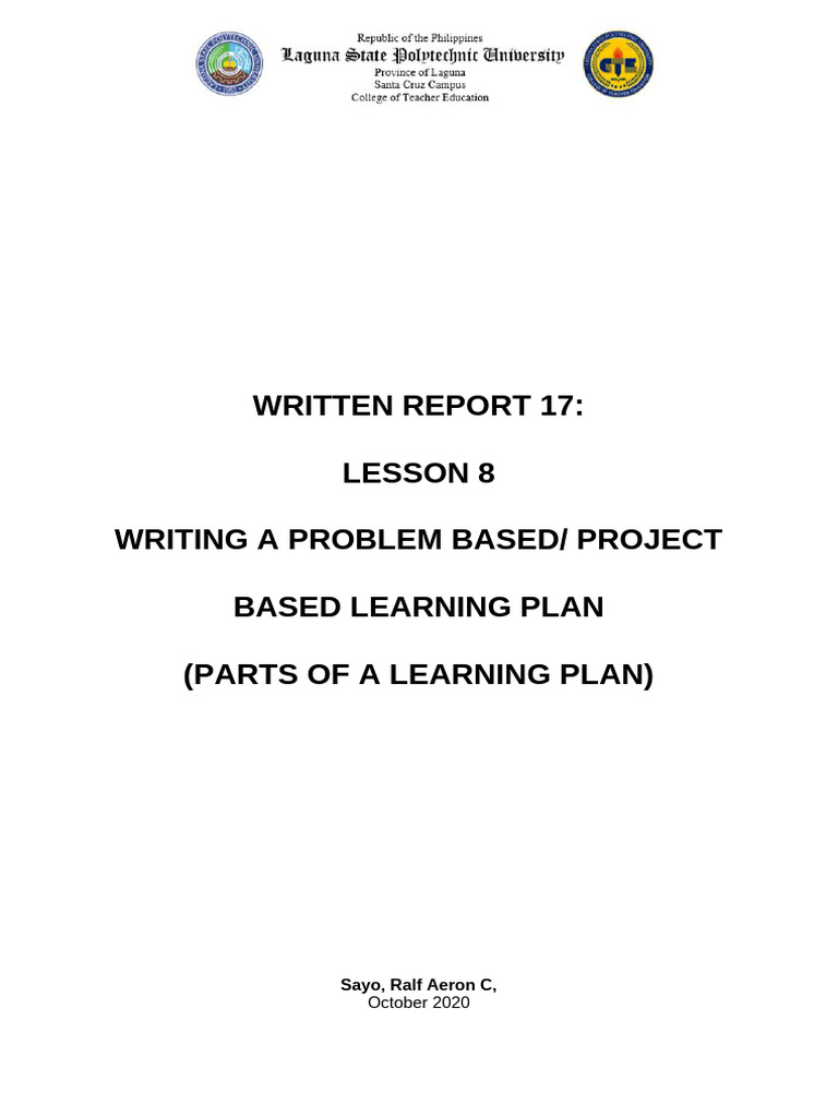 8 - Parts of A Learning Plan - Sayo - BsEd English 3 A | PDF | Lesson ...