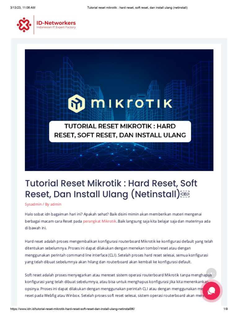 Tutorial Reset Mikrotik - Hard Reset, Soft Reset, Dan Install Ulang (Netinstall) | PDF