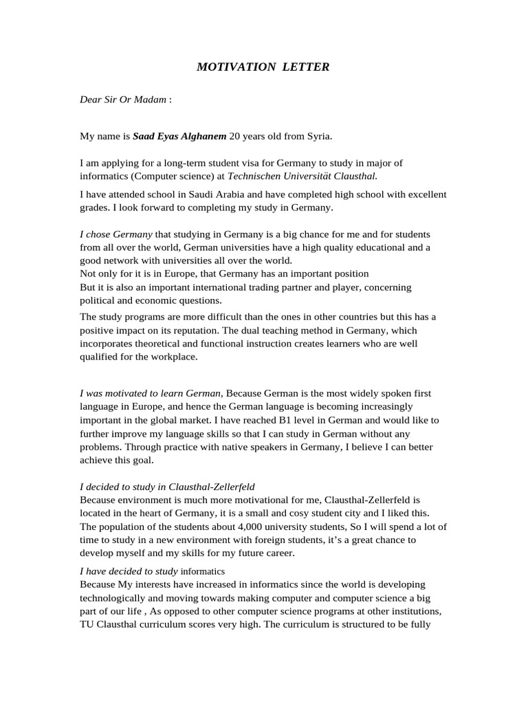 Motivation Letter, Saad 2 | PDF | Science | Learning