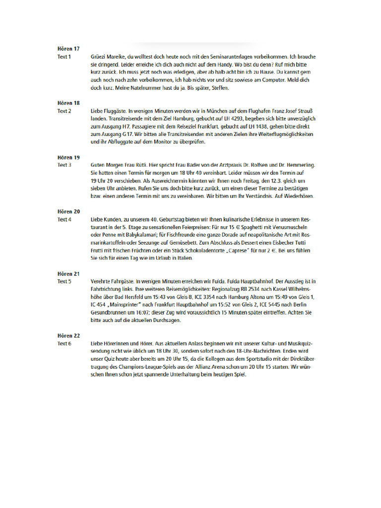 Transkripte Hören (Training) | PDF