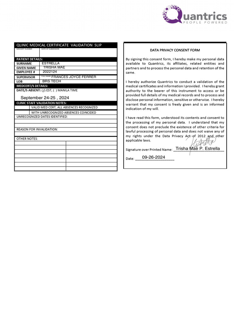 Medical Data Consent and Validation Form | PDF