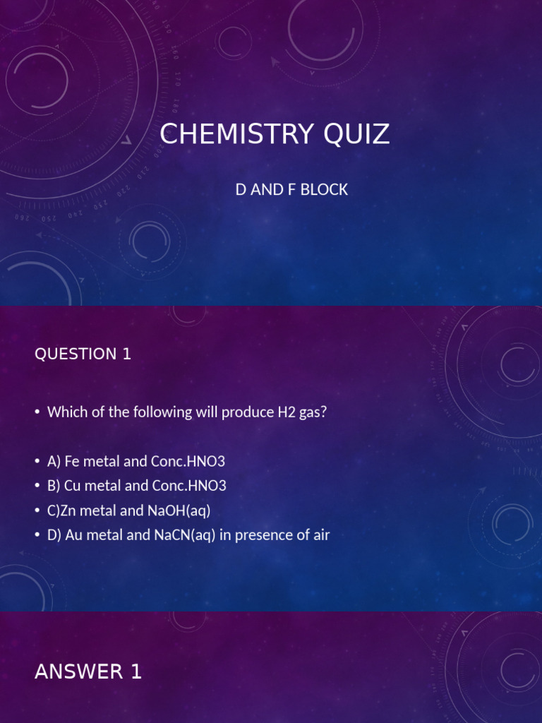 Chemistry Quiz | PDF | Redox | Metals