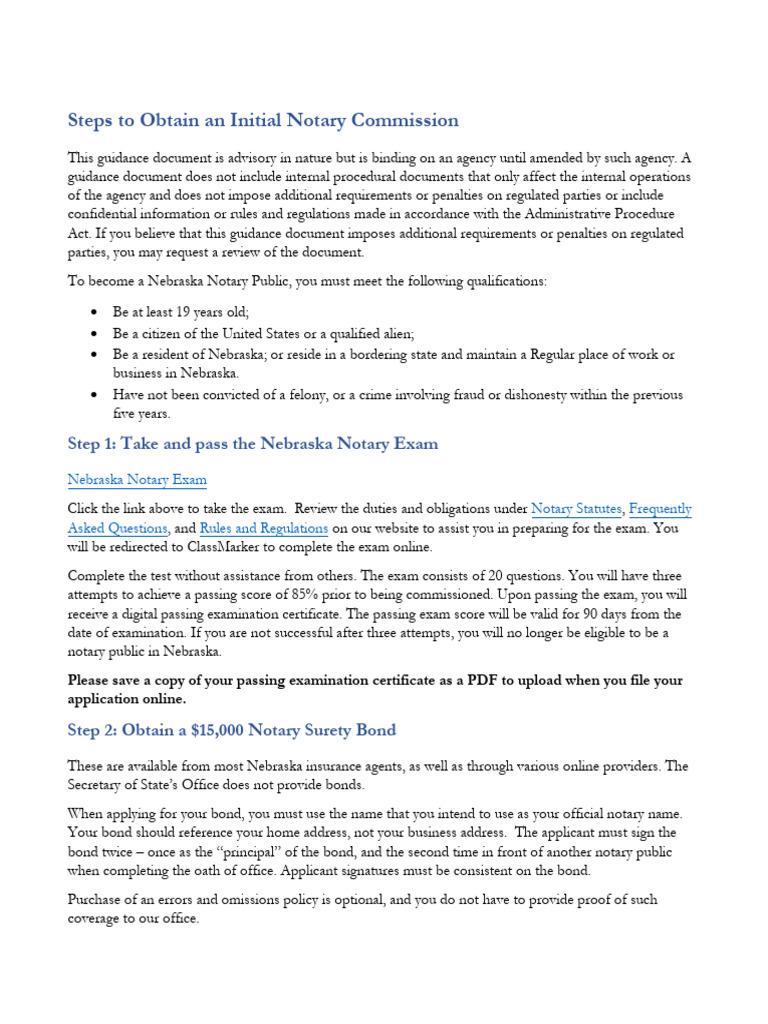 Nebraska Notary Commission Steps | PDF | Notary Public