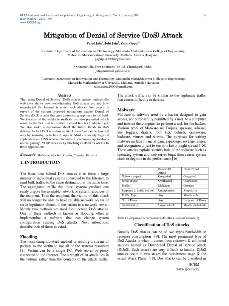 Mitigation of Denial of Service Attack | PDF | Denial Of Service Attack ...