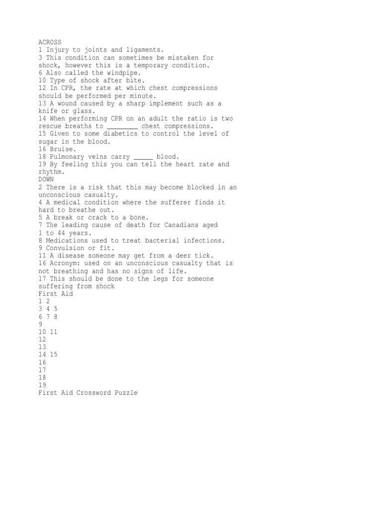 First Aid Crossword Puzzle | PDF