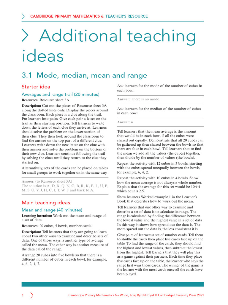 Prim Maths 6 2ed TR Aditional Teaching Ideas 03 | PDF | Mean | Average