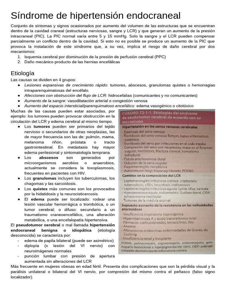 Sindrome de Hipertensión Endocraneal | PDF | Fluido cerebroespinal ...