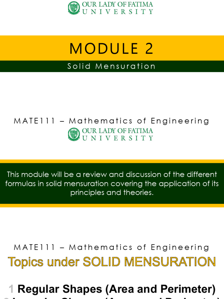 Module 2 Solid Mensuration FIRST SEM | PDF | Tetrahedron | Area
