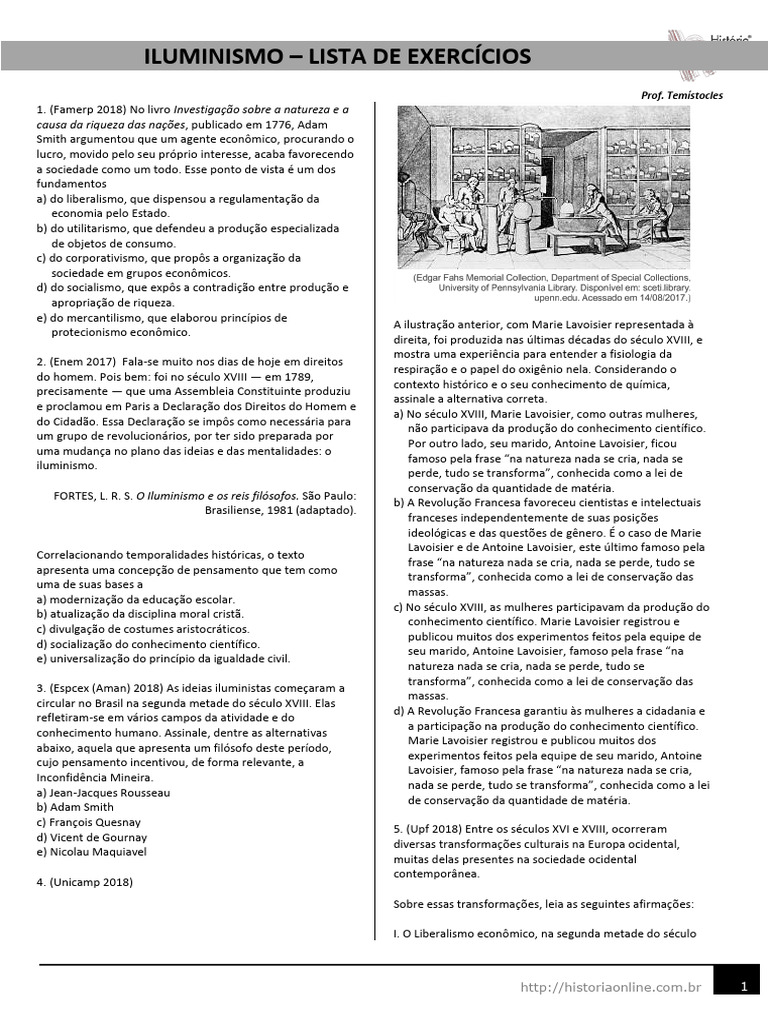 2º Ano História Iluminismo | PDF | Iluminismo | Economia
