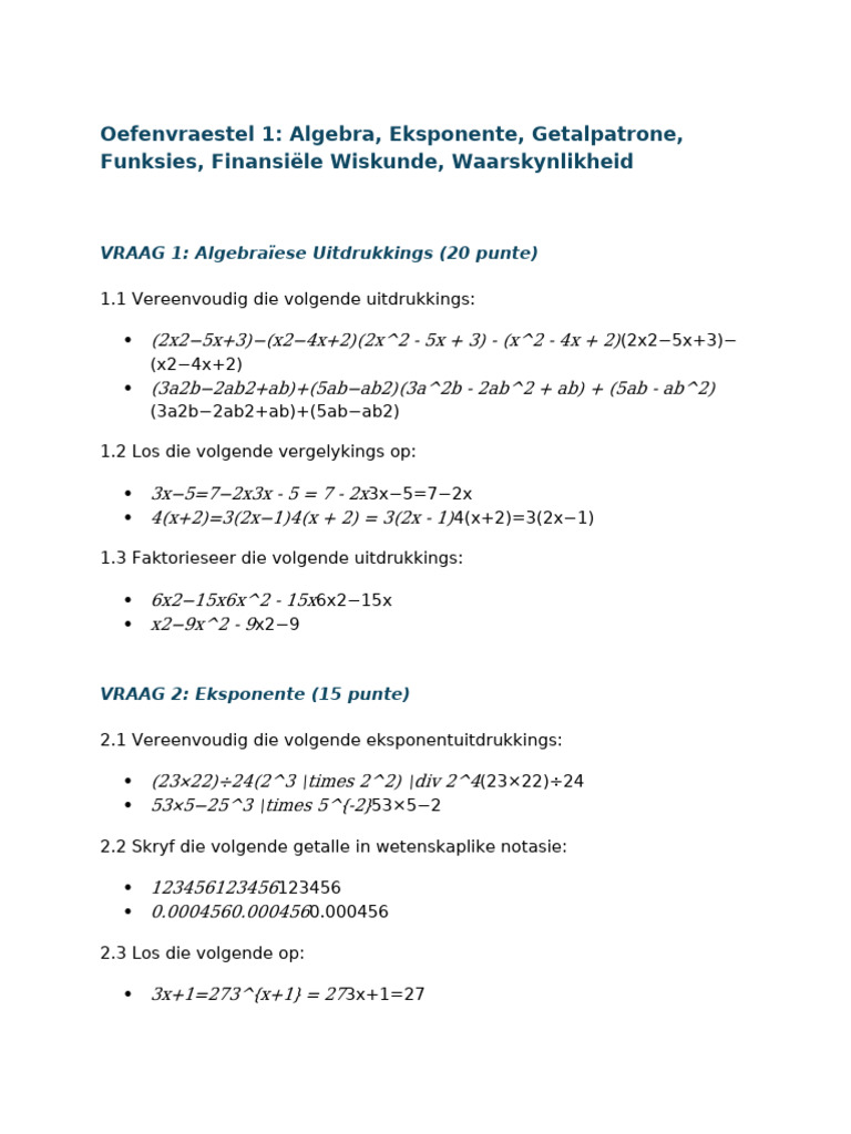 Wisk. Vraestel 1 Toets | PDF