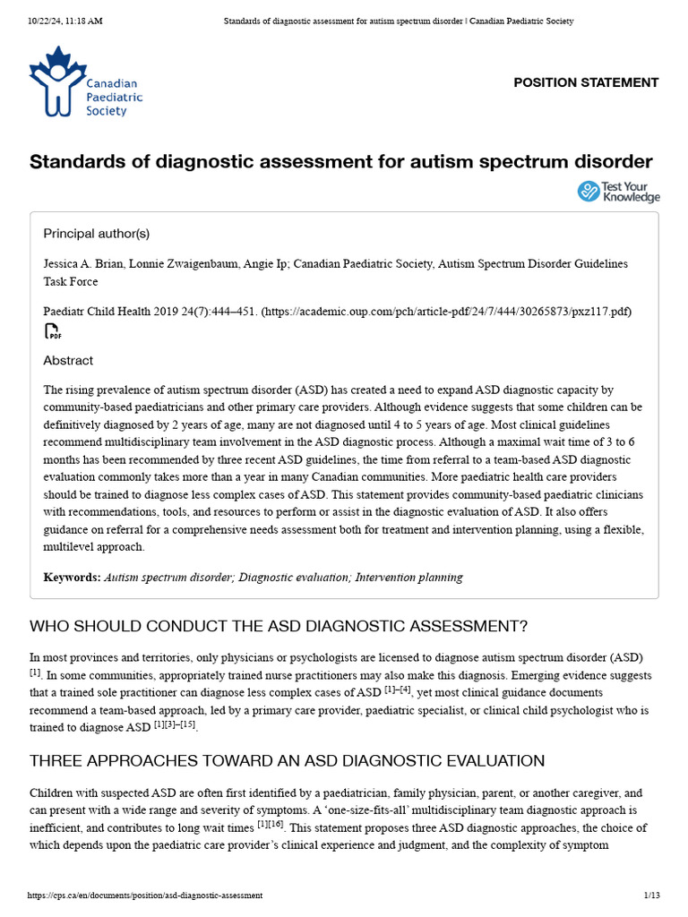 ASD Diagnostic Assessment Standards | PDF | Autism Spectrum | Mental ...