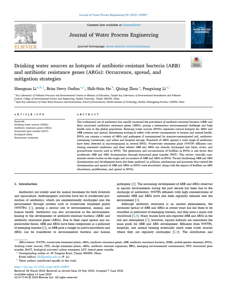 Journal of Water Process Engineering: Shengnan Li, Brim Stevy Ondon ...