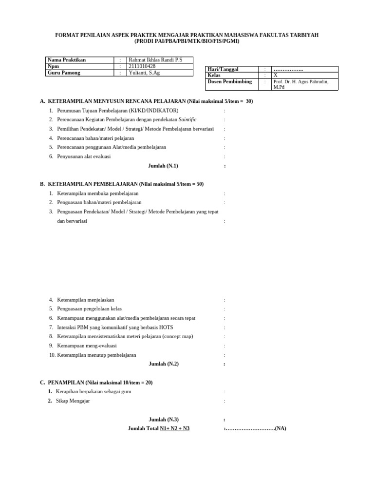 Format Penilaian PPL Randi | PDF