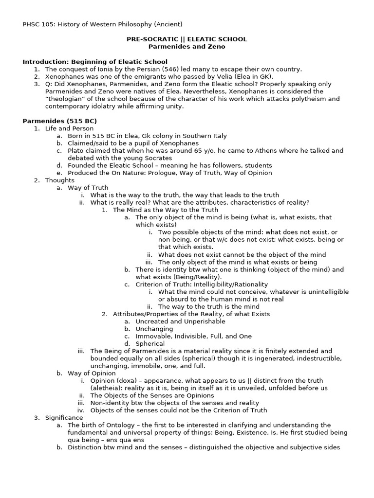 4 - Eleatics | PDF | Metaphysics | Western Philosophy