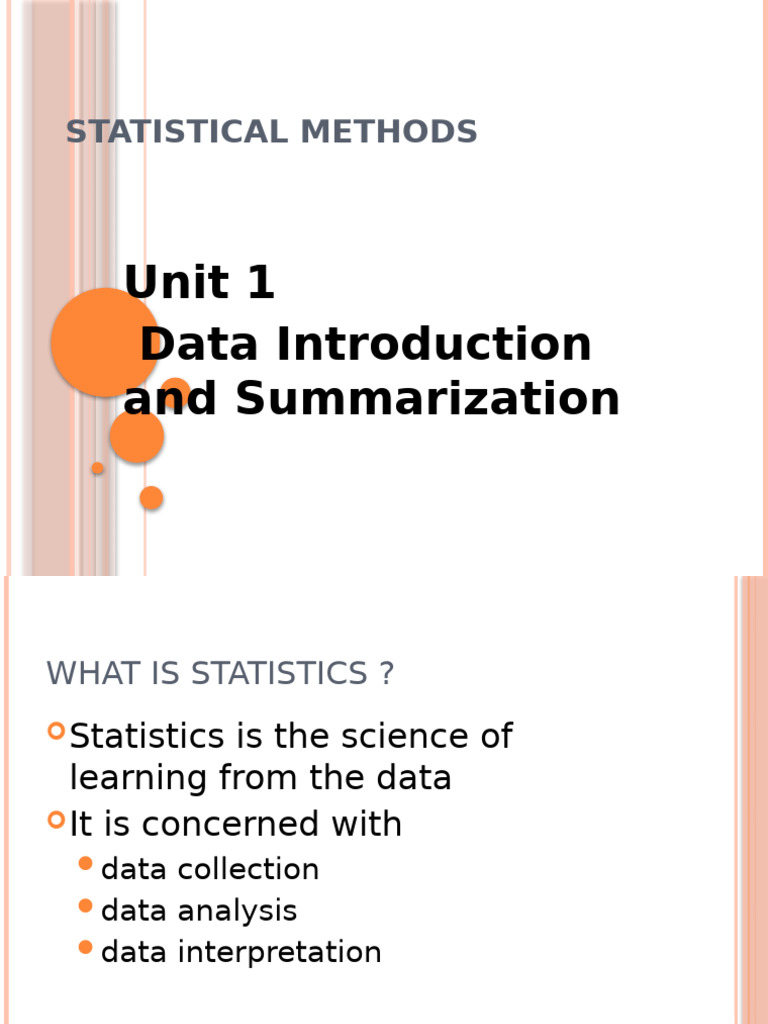 Unit 1,2 Introduction n Summarization | PDF | Statistical ...