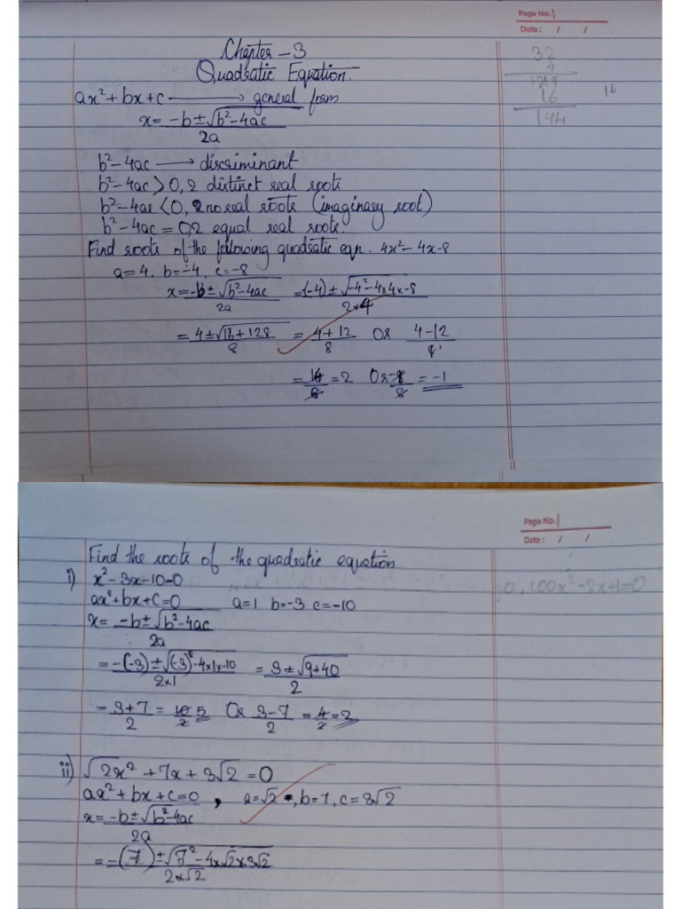 Quadratic Equation Notes | PDF