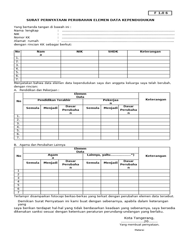 Formulir F1.06 | PDF